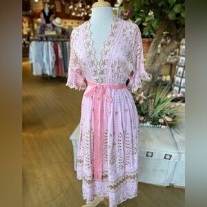 LoveShackFancy | Dresses | Loveshackfancy Gold Embroidered Pink Dress ...